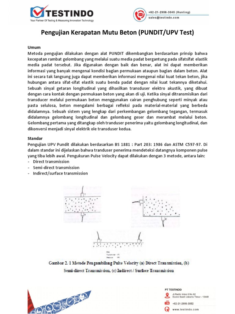 PUNDIT - Pengujian Kerapatan Mutu Beton (UPV Test) | PDF