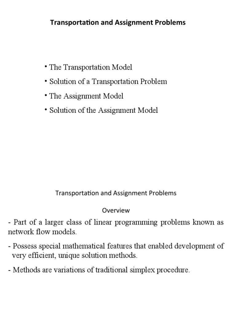 Transportation and Assignment Problems | Download Free PDF | Linear ...