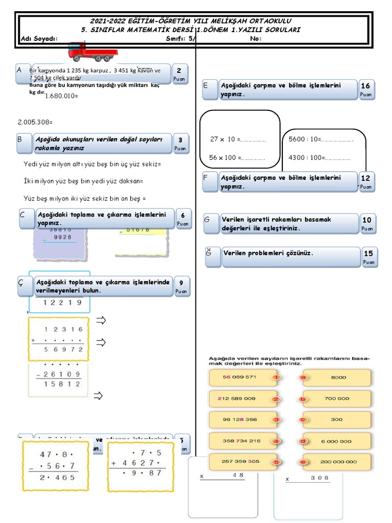 Sınıf 1. Dönem 1. Yazılı | PDF