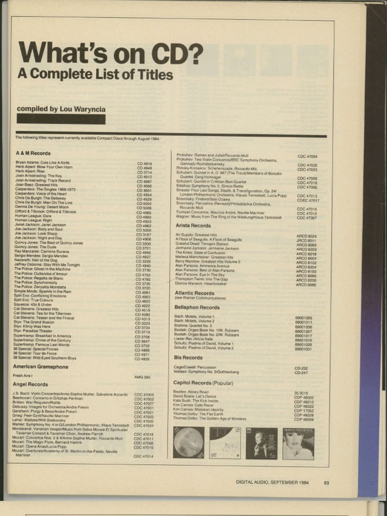 DA Master CD List 8-84 | PDF