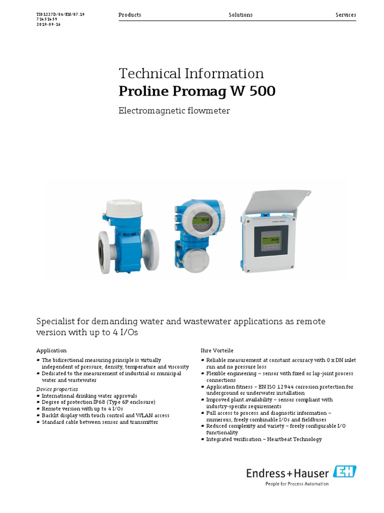 Technical Information Proline Promag W 500: Electromagnetic Flowmeter ...