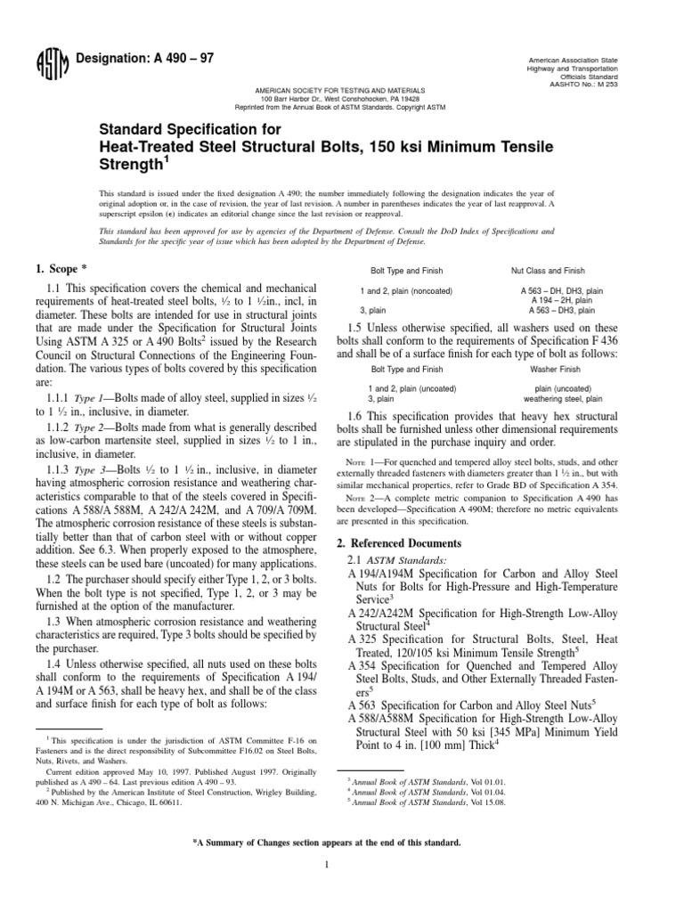 Heat-Treated Steel Structural Bolts, 150 Ksi Minimum Tensile Strength ...