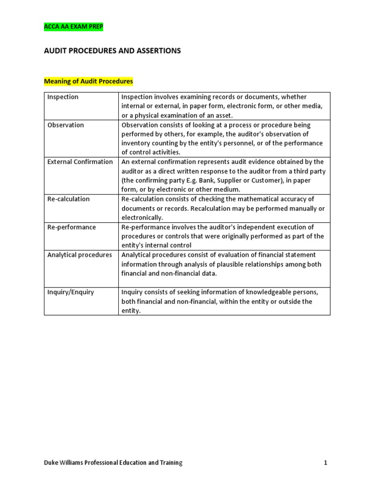 Audit Procedures and Assertions | PDF | Audit | Equity (Finance)