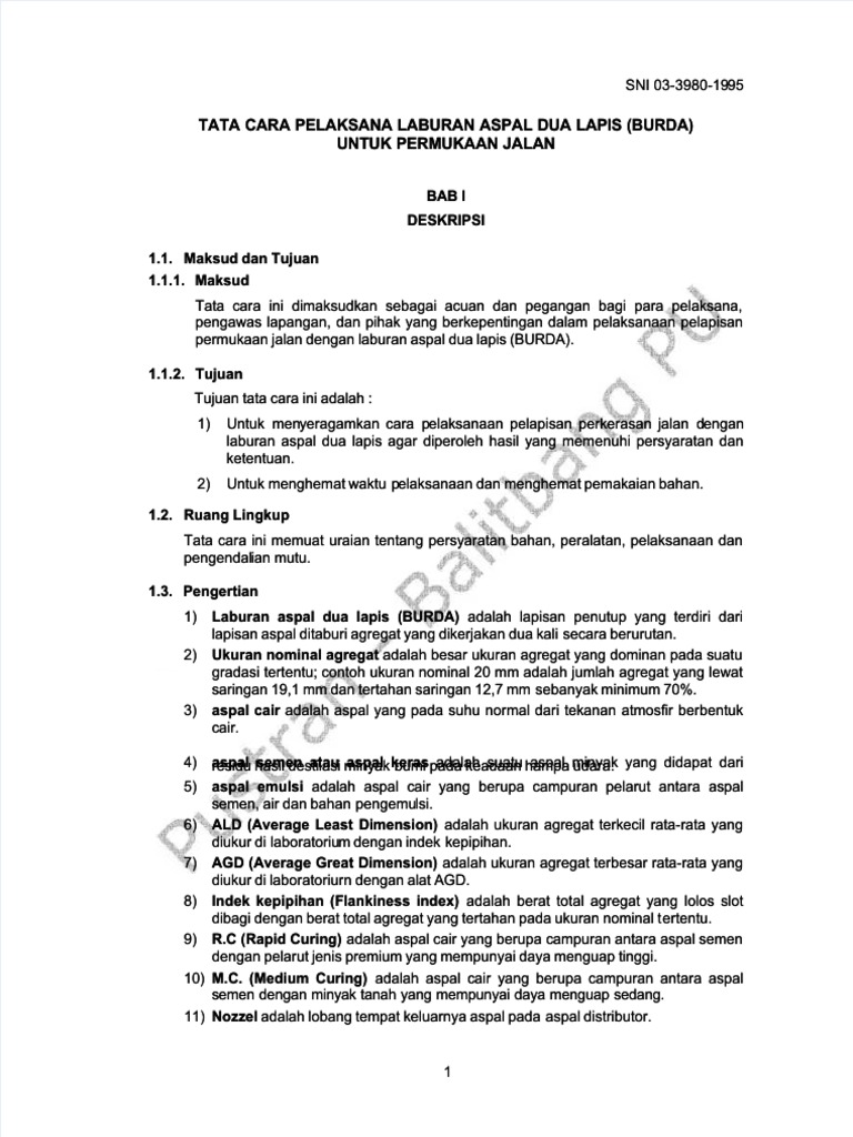 Sni 03 3980 1995 Tata Cara Pelaksanaan Laburan Aspal Dua Lapis Burda ...