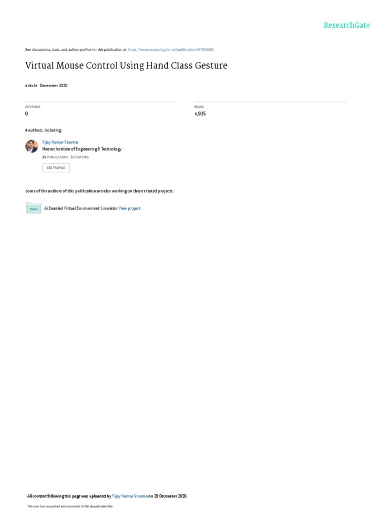 Virtual Mouse Control Using Hand Class Gesture: December 2020 | PDF ...