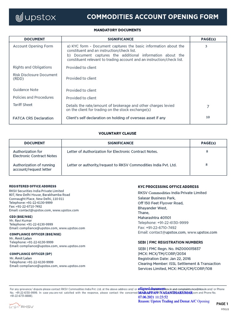 Commodities Account Opening Form: Document Significance PAGE(s) | PDF | Identity Document ...