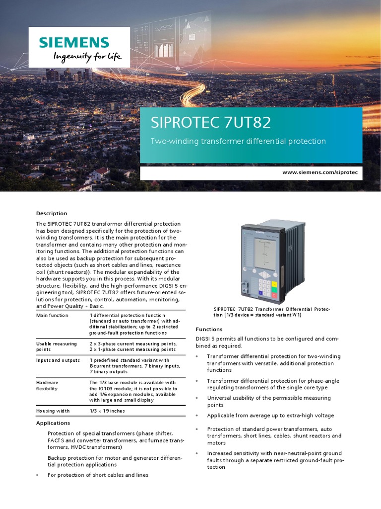 Siprotec 7ut82 Profile | PDF | Transformer | Computing