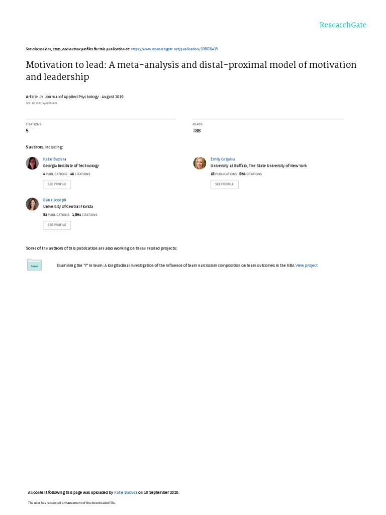 Motivation To Lead: A Meta-Analysis and Distal-Proximal Model of ...