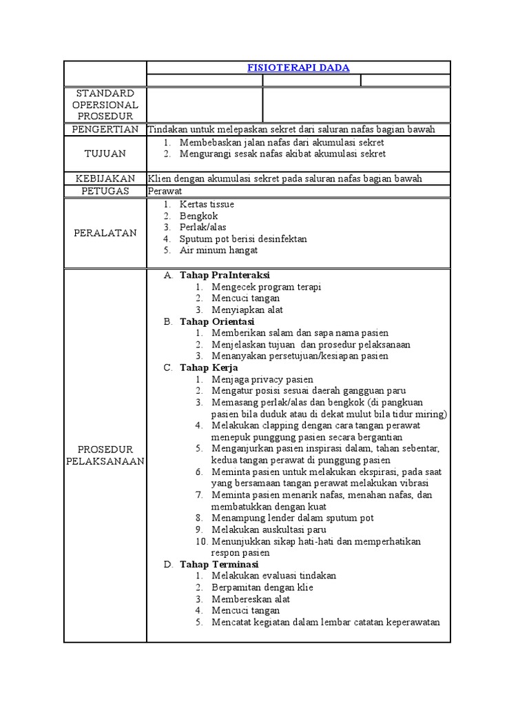 Prosedur Fisioterapi Dada Efektif | PDF