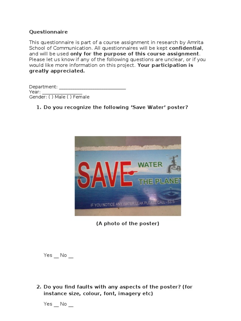 Amrita Water Conservation Questionnaire | PDF | Communication ...