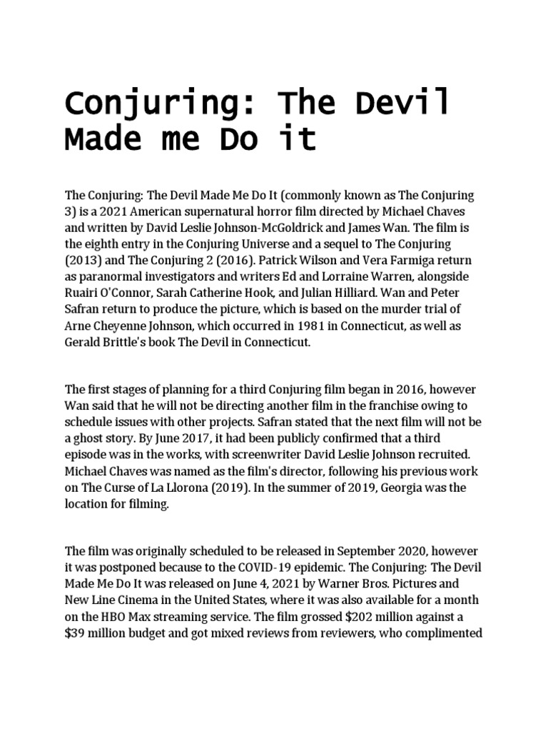 Conjuring The Devil Made Me Do It | PDF