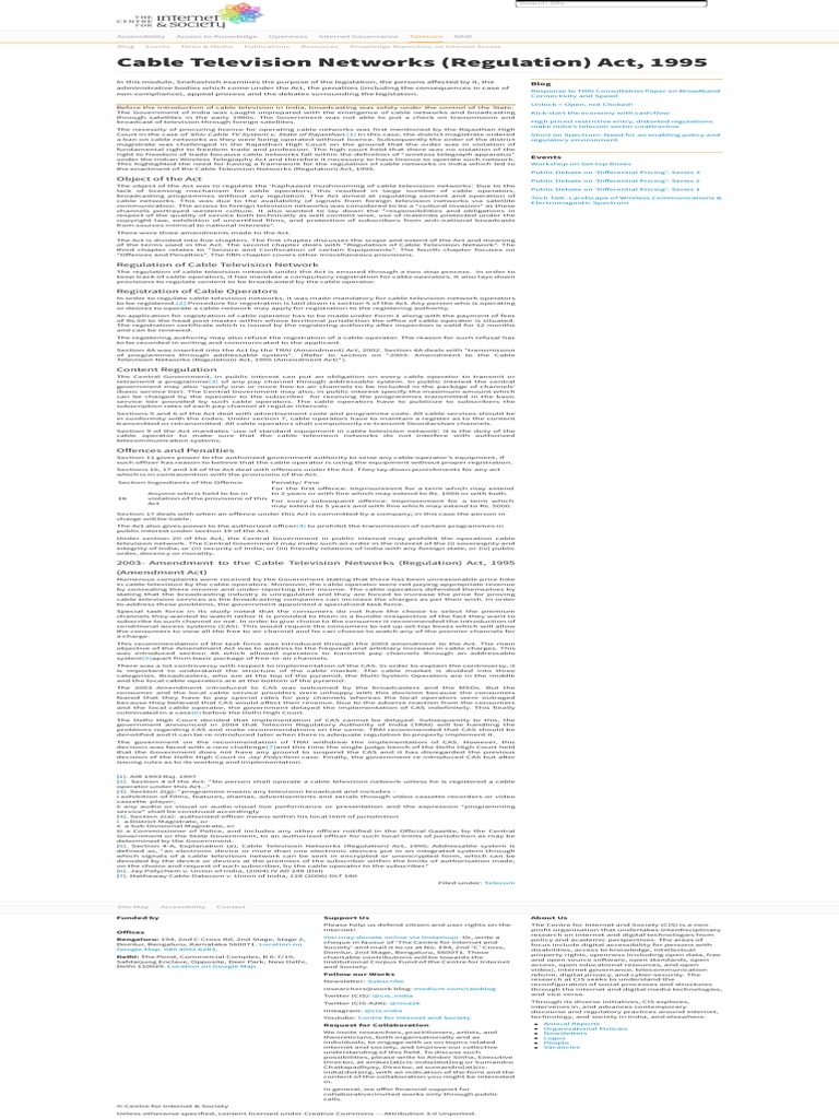 Cable Television Networks (Regulation) Act, 1995 - The Centre For ...