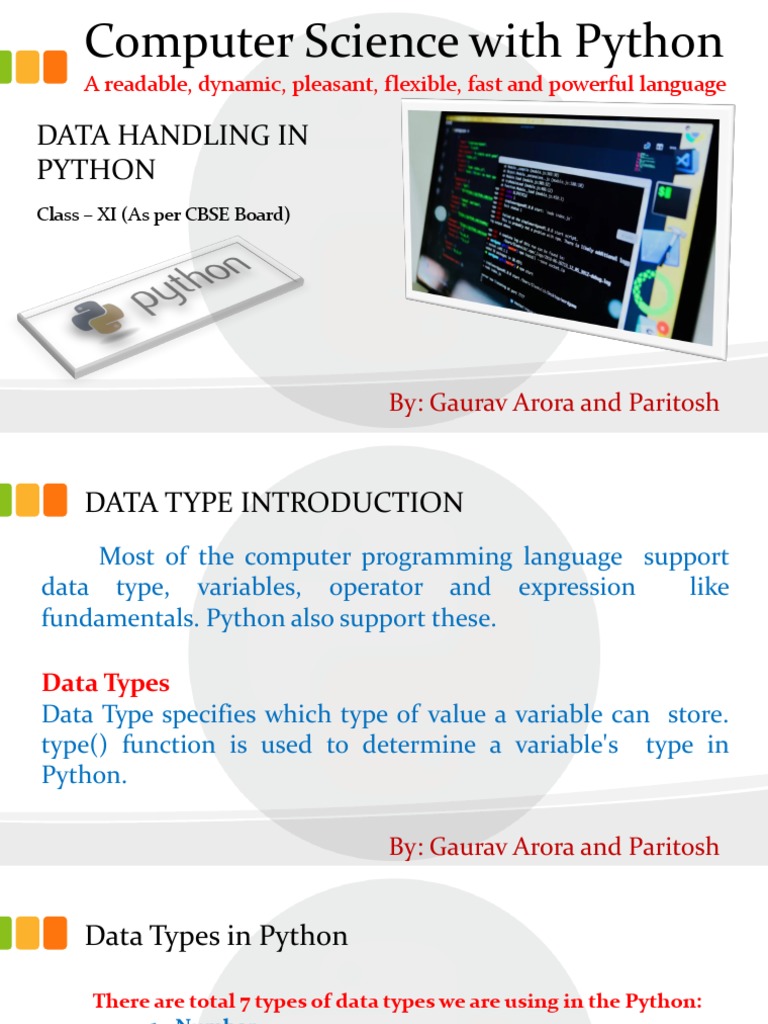 Computer Science With Python: Data Handling in Python | PDF | Data Type ...