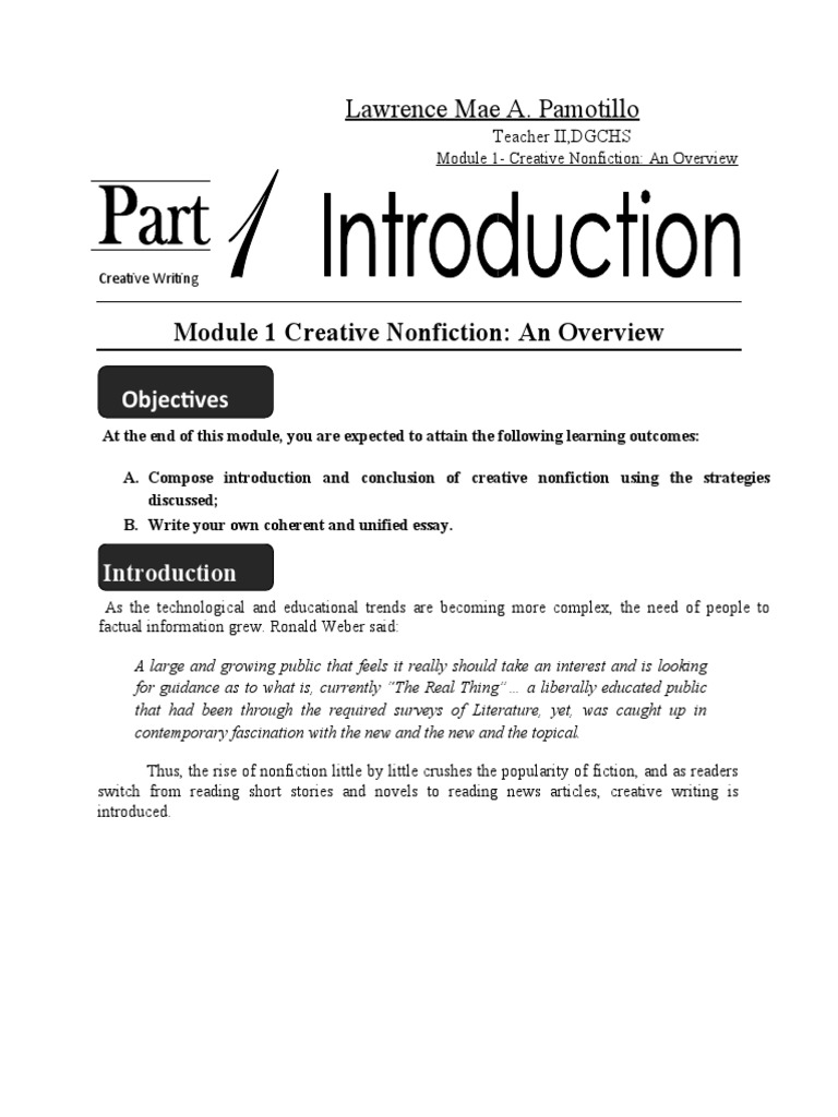 Overview of Creative Nonfiction | PDF | Narration | Creative Nonfiction