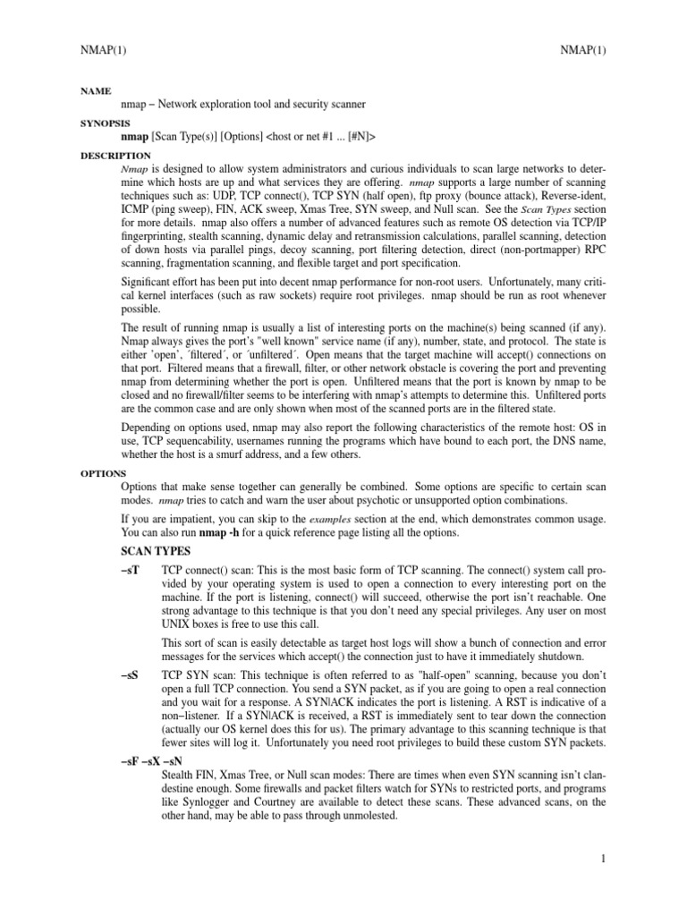 Nmap (Scan Type(s) ) (Options) | PDF | Transmission Control Protocol ...