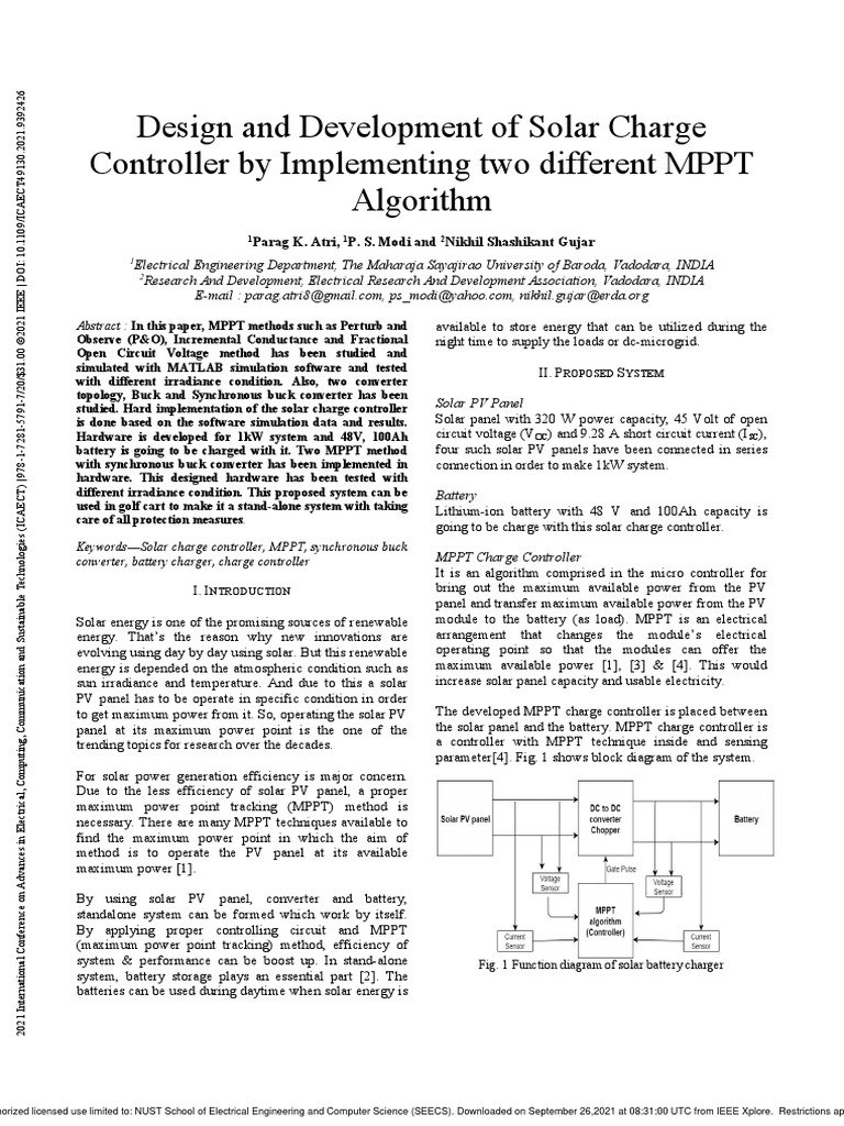 Design and Development of Solar Charge Controller by Implementing Two ...