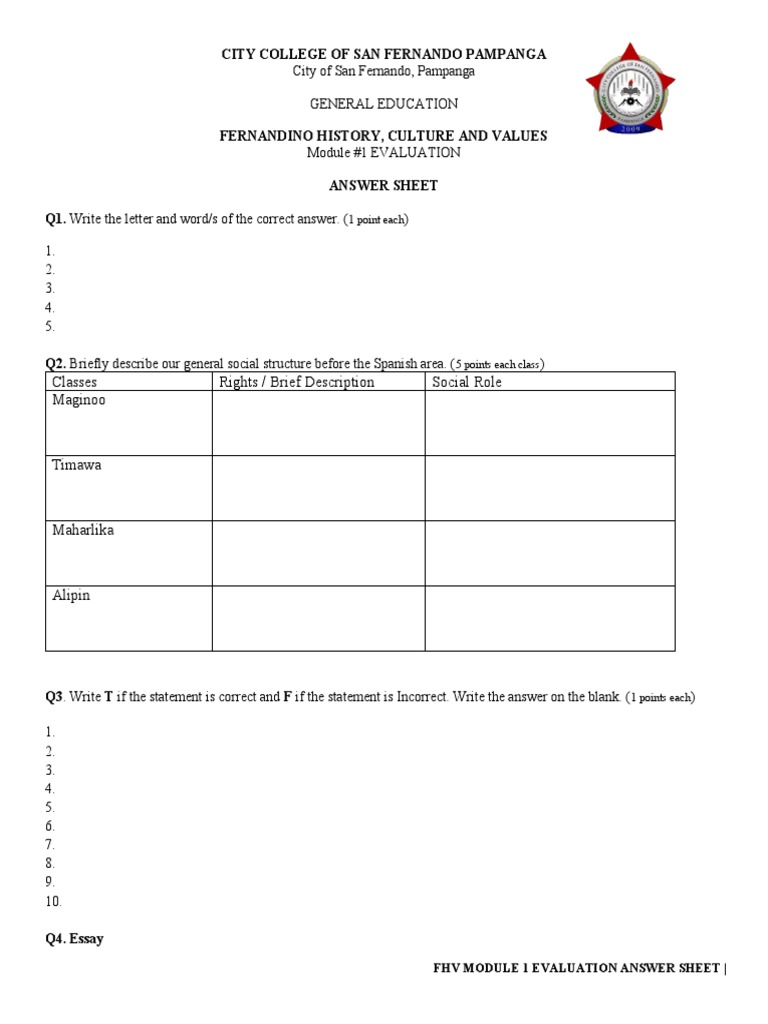 Ferhist Prelims Evaluation 1 Answer Sheet | PDF