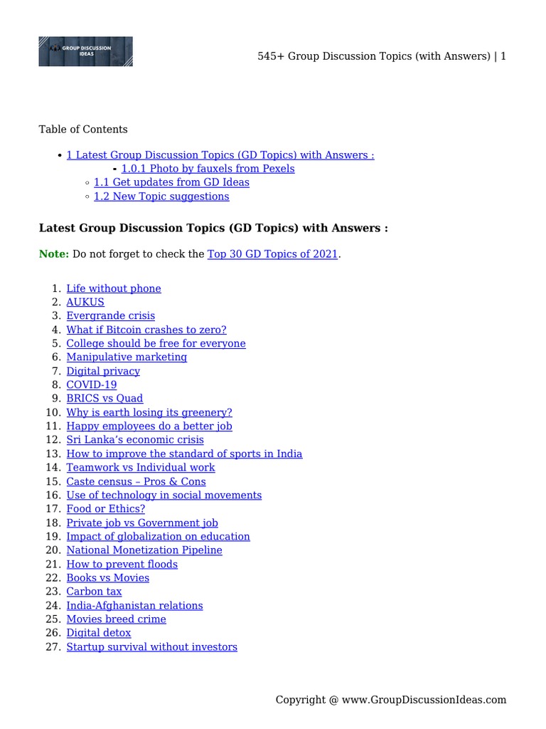545+ Group Discussion Topics (With Answers) | PDF | Poverty | Poverty ...