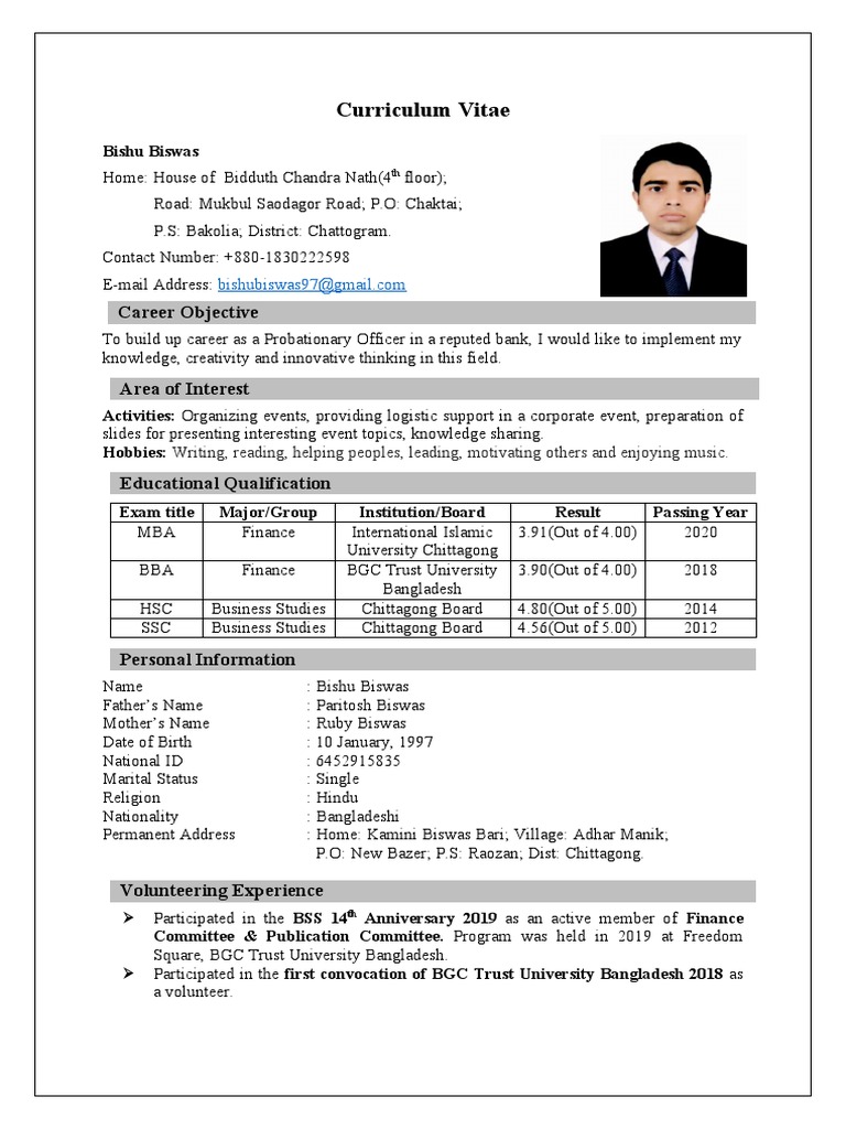 Curriculum Vitae: Career Objective | PDF