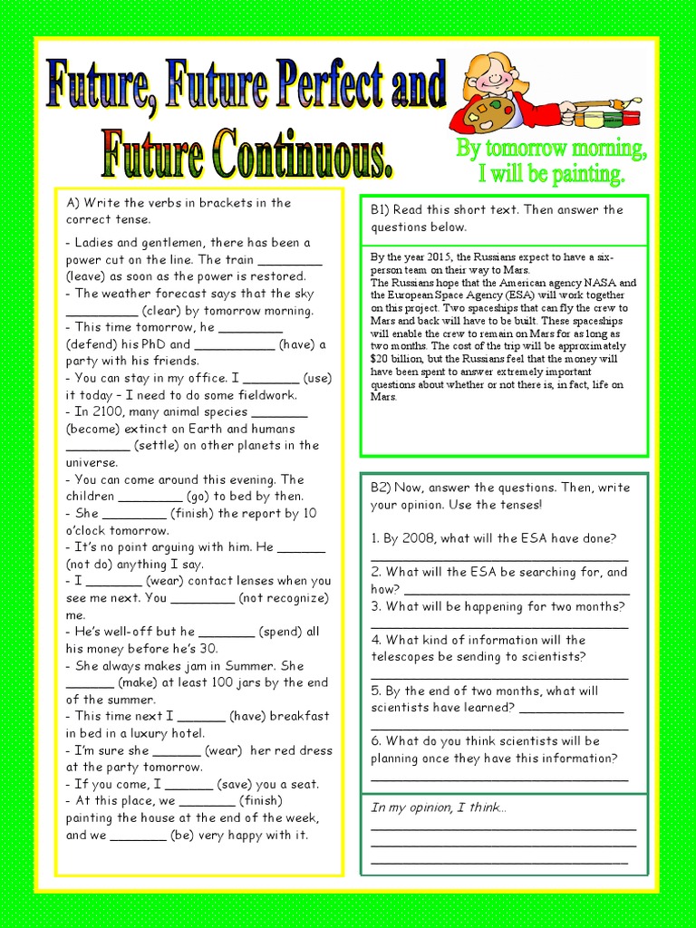 Future Simple Progressive and Perfect Fun Activities Games Warmers ...