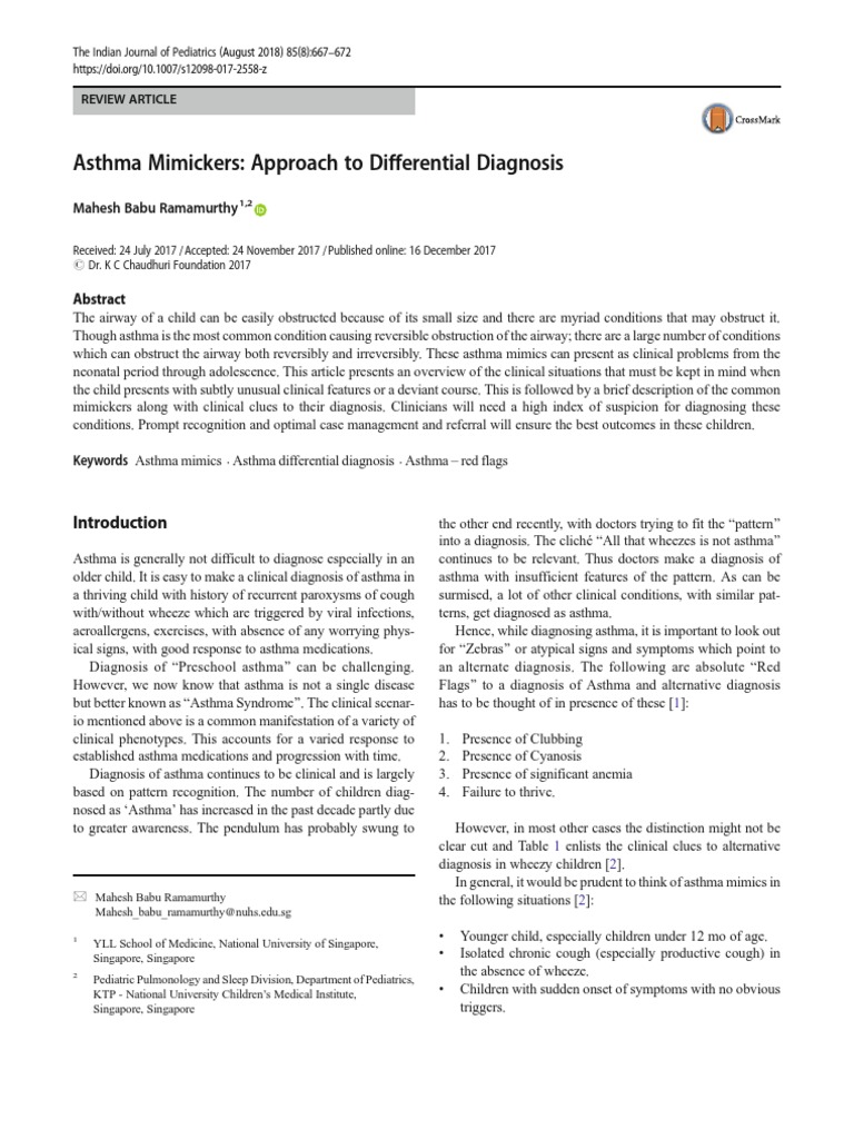 Asthma Mimickers | PDF | Cough | Asthma