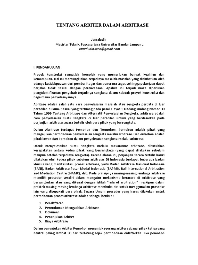 Tentang Arbiter Dalam Arbitrase - Jamaludin | PDF