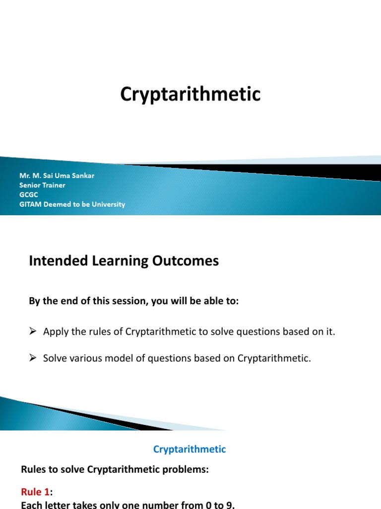 Cryptarithmetic | PDF