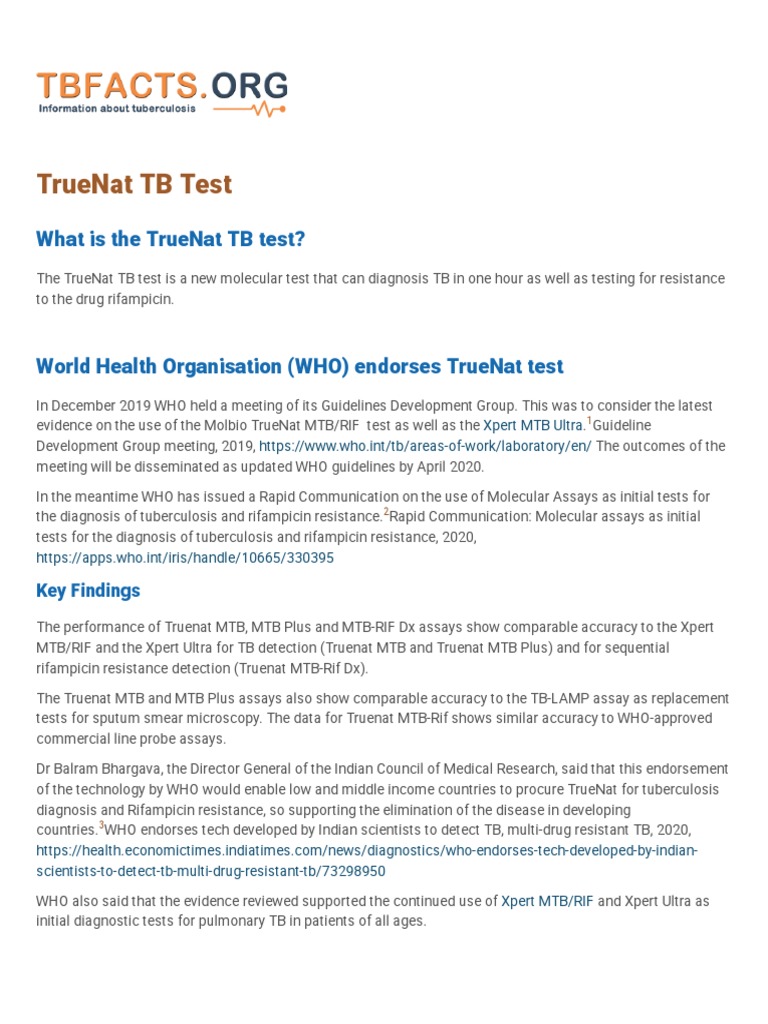 TrueNat TB Test - Diagnosis & Resistance Testing - TBFacts PDF | PDF ...