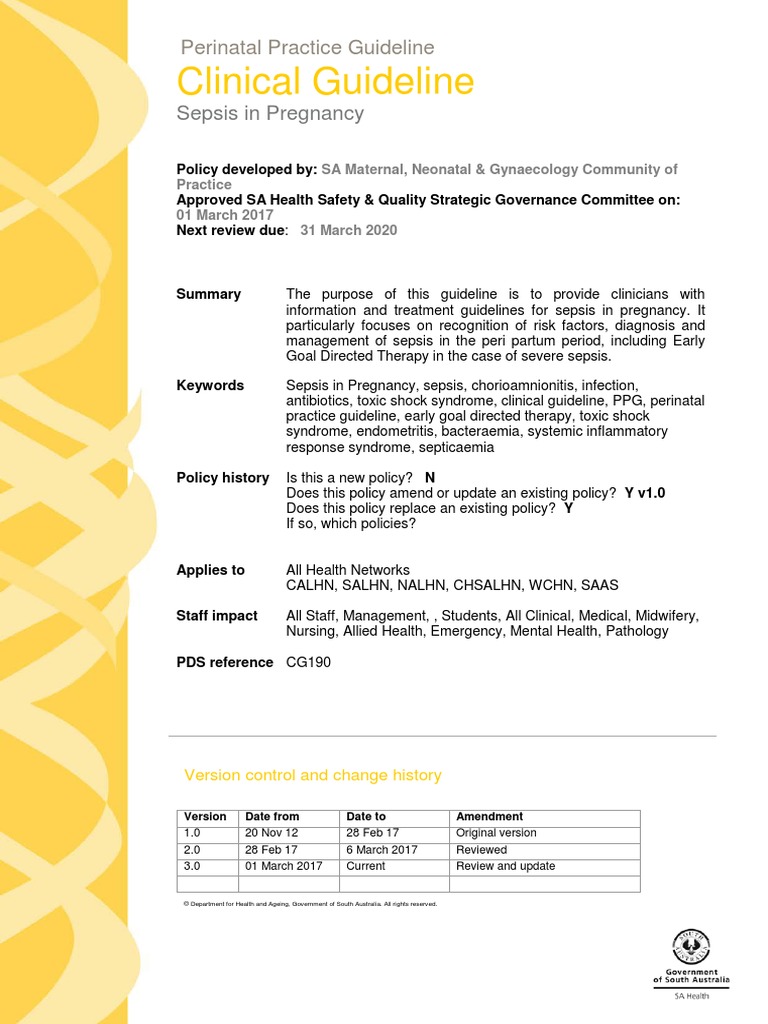 Clinical Guideline: Sepsis in Pregnancy | PDF | Sepsis | Childbirth