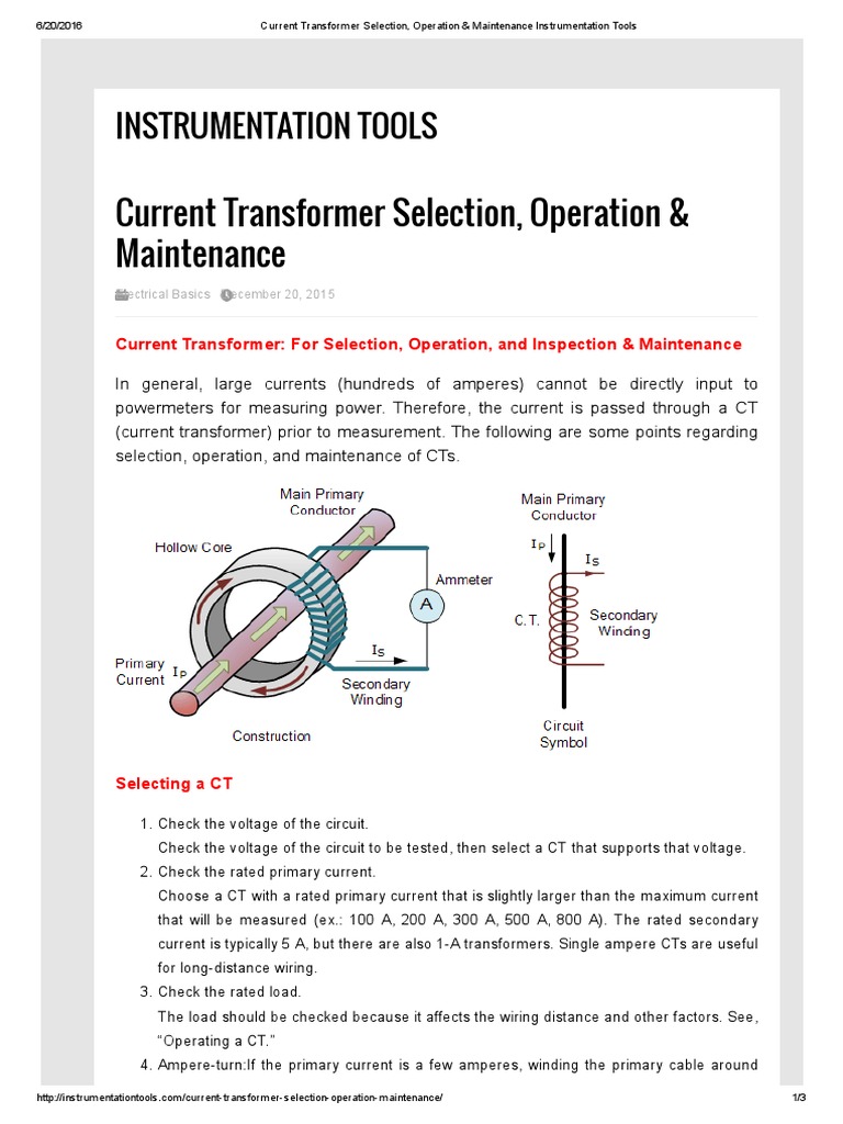 Current Transformer Selection Operation And Maintenance Instrumentation Tools Pdf Transformer