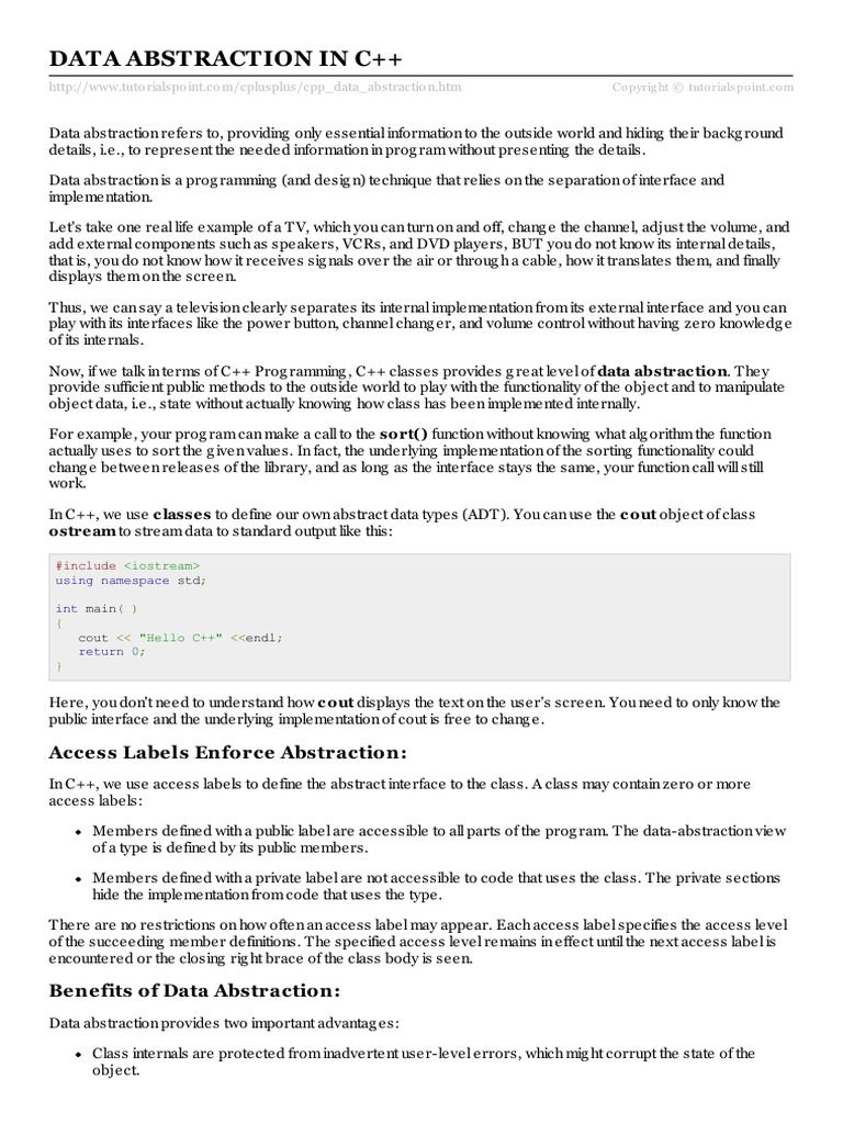 Data Abstraction in C++: Access Labels Enforce Abstraction | PDF | Class (Computer Programming ...