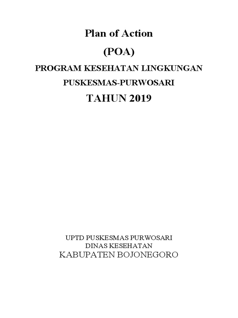 Plan of Action Poa Program Kesehatan Lingkungan Puskesmas Purwosari | PDF
