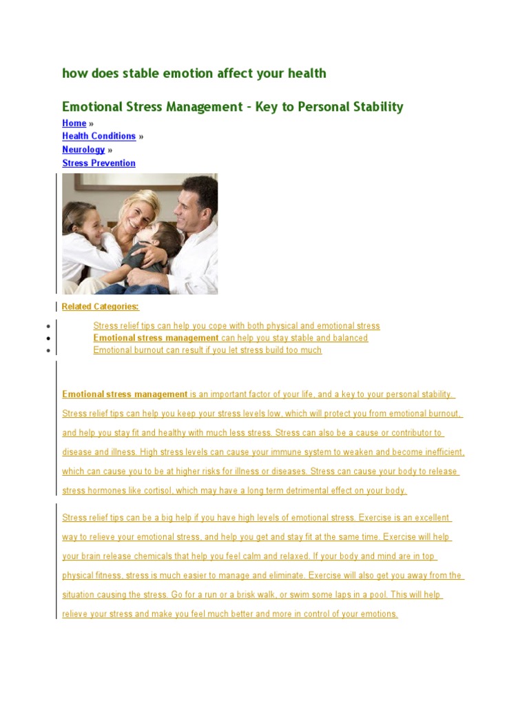 How Does Stable Emotion Affect Your Health | PDF | Foods | Determinants ...