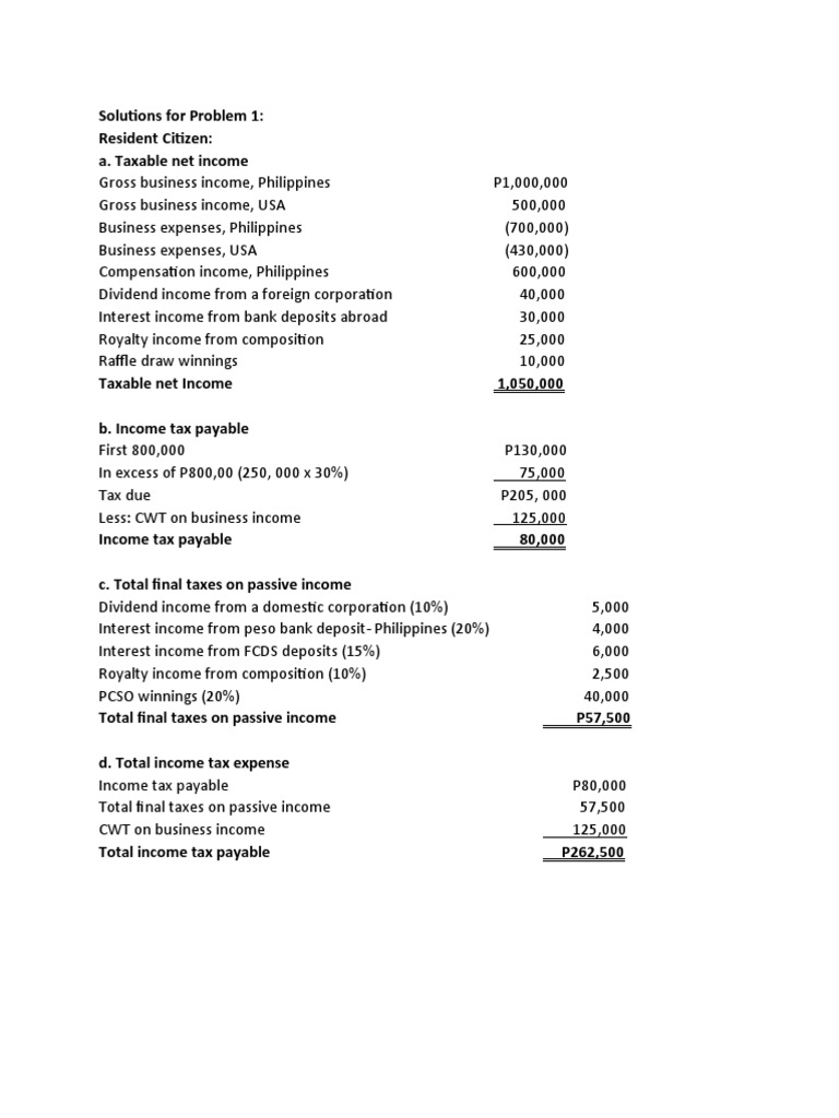 Solutions For Problem 1 | PDF | Tax Expense | Taxes
