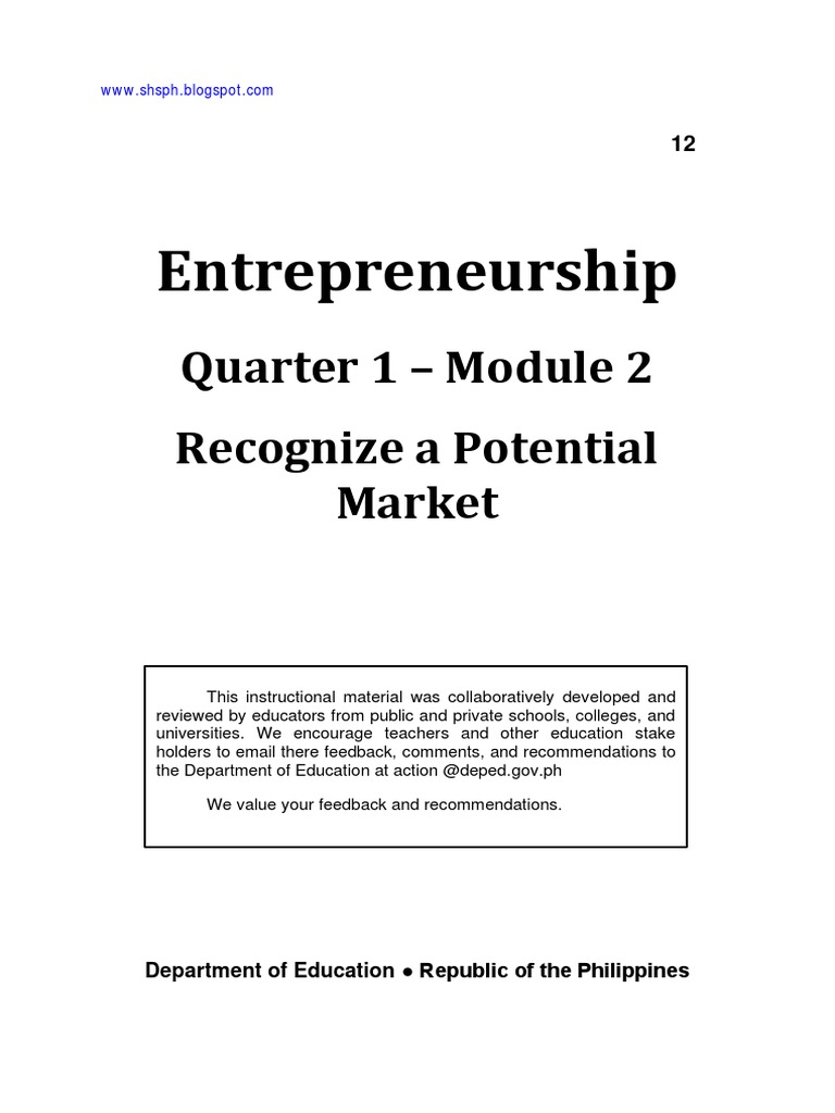 Entrepreneurship Module 2 - Recognize-a-Potential-Market - v2 | PDF ...