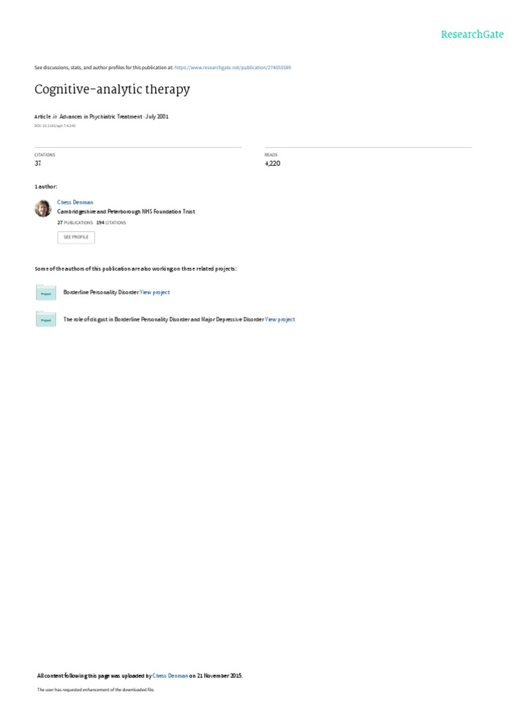 CH 3 Cognitive Analytic Therapy | PDF | Psychotherapy | Psychoanalysis