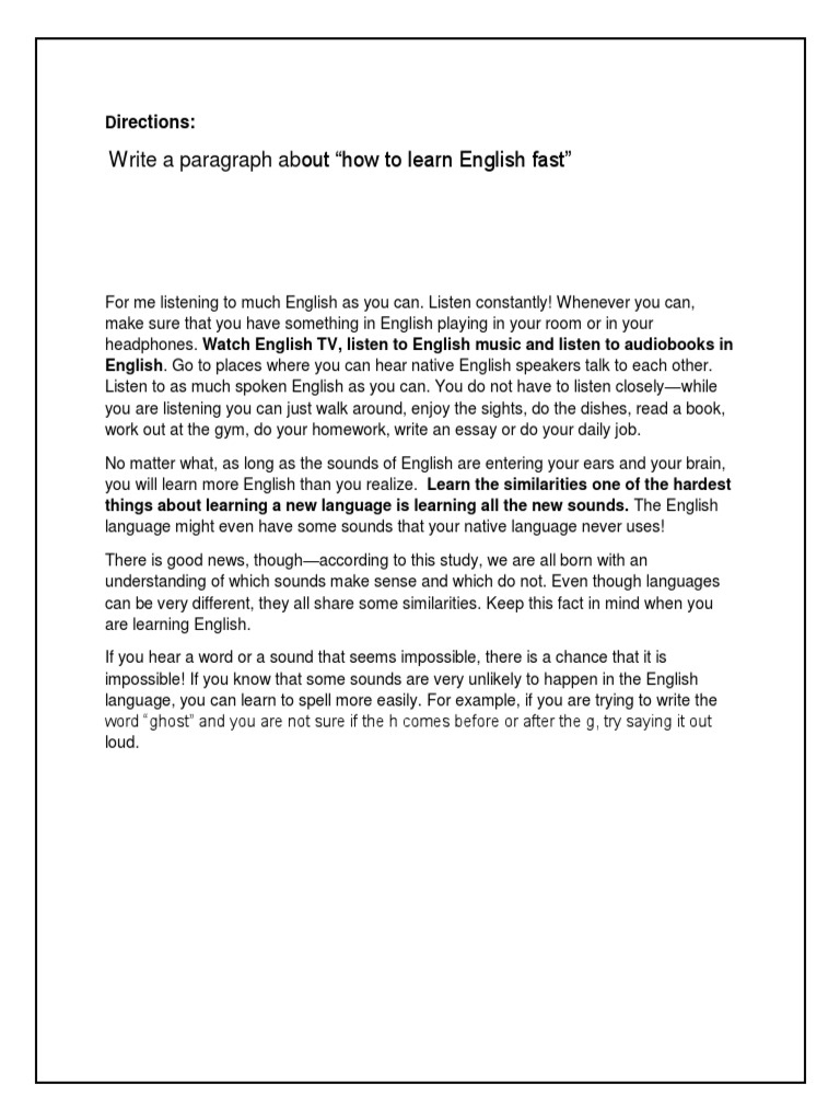 Write A Paragraph Ab Out "How To Learn English Fast": Irections | PDF