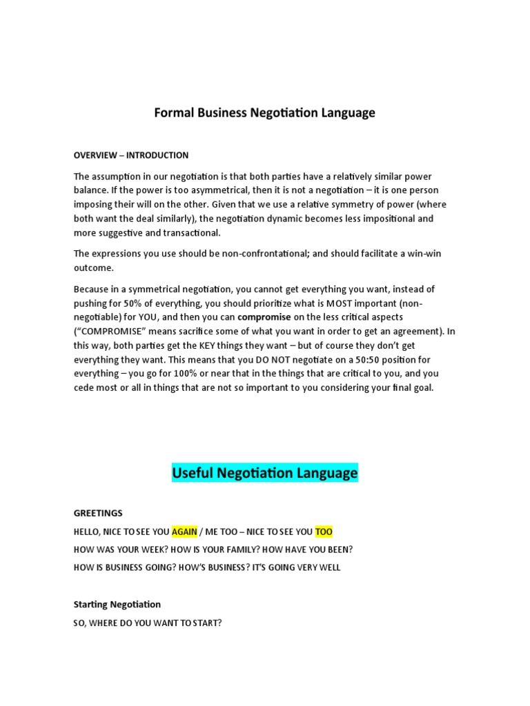 Business Negotiation Phrases | PDF | Negotiation | Economies