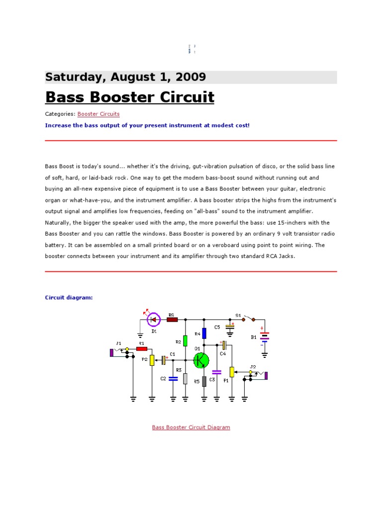 Bass Booster Circuit | Amplifier | Electronic Circuits