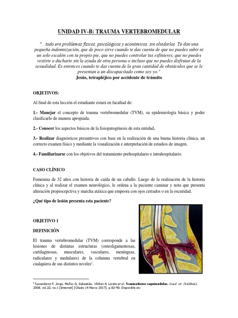 Trauma Vertebromedular | PDF | Lesión | Médula espinal