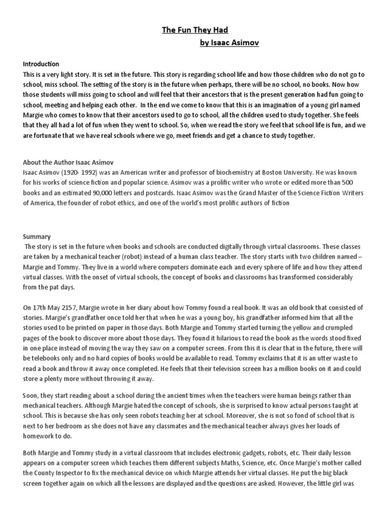 The Fun They Had Notes | PDF | Isaac Asimov | Books