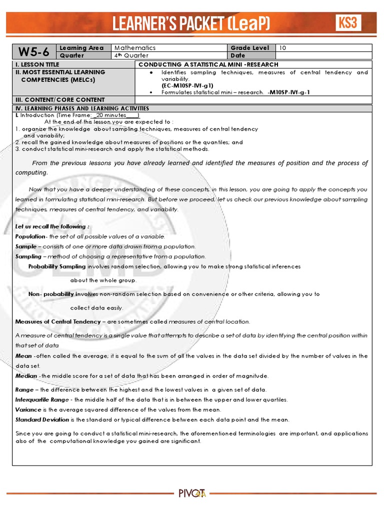 Q4 Math 10 Week 5 6 | PDF | Statistics | Sampling (Statistics)