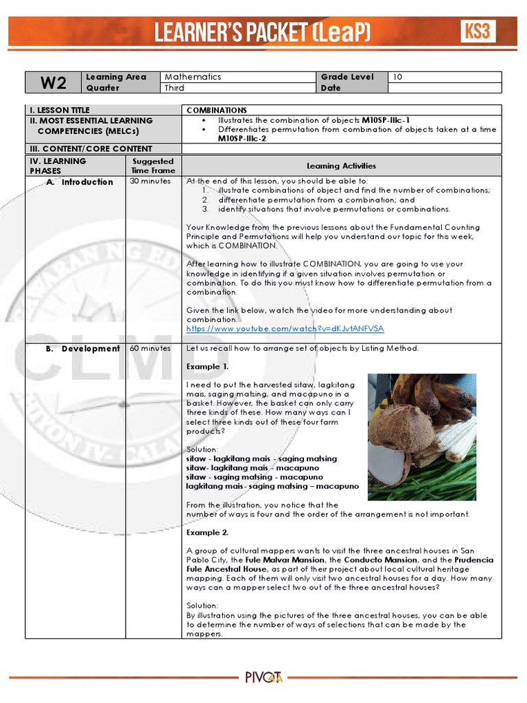 LeaP Math G10 Week 2 Q3 | PDF | Permutation | Learning