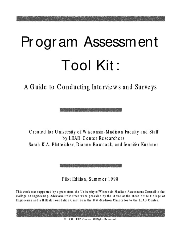 Program Assessment Tool Kit:: A Guide To Conducting Interviews and ...