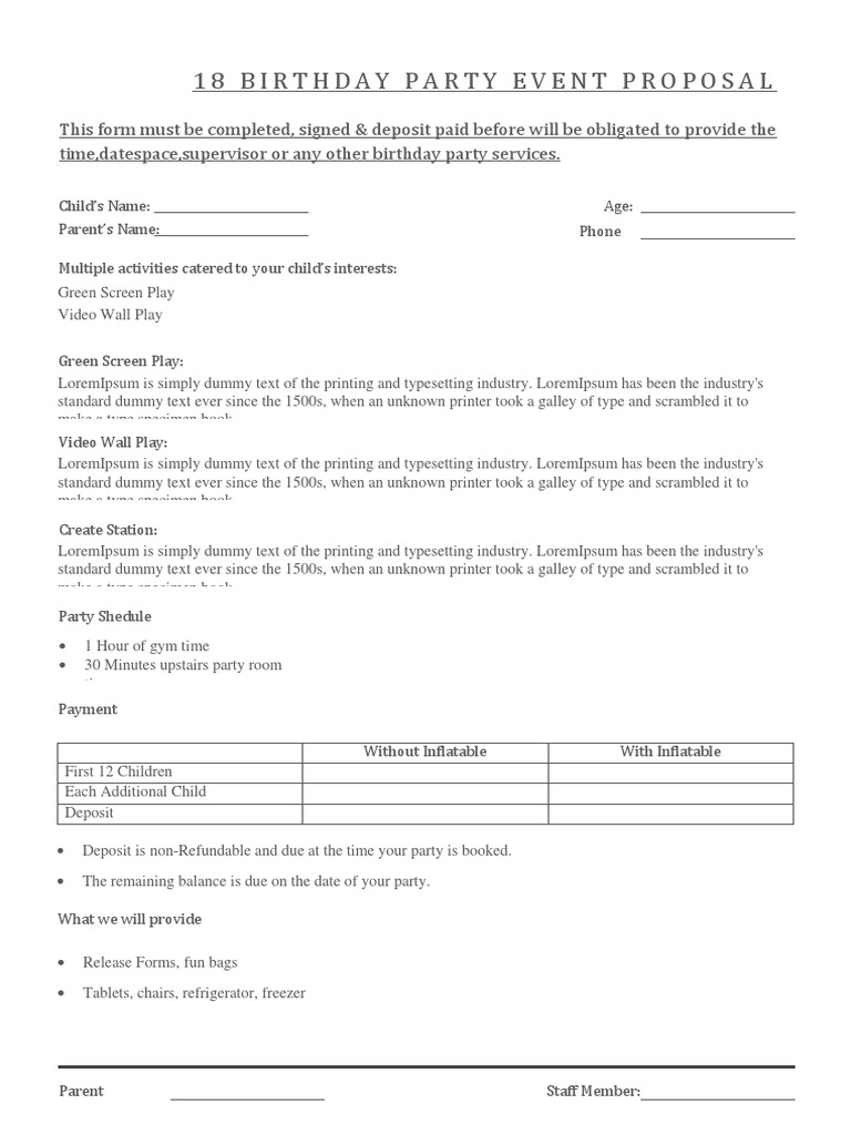 18th Birthday Event Proposal Template-44537 | PDF