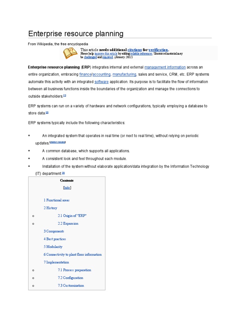Enterprise Resource Planning: This Article Needs Additional | PDF | Enterprise Resource Planning ...