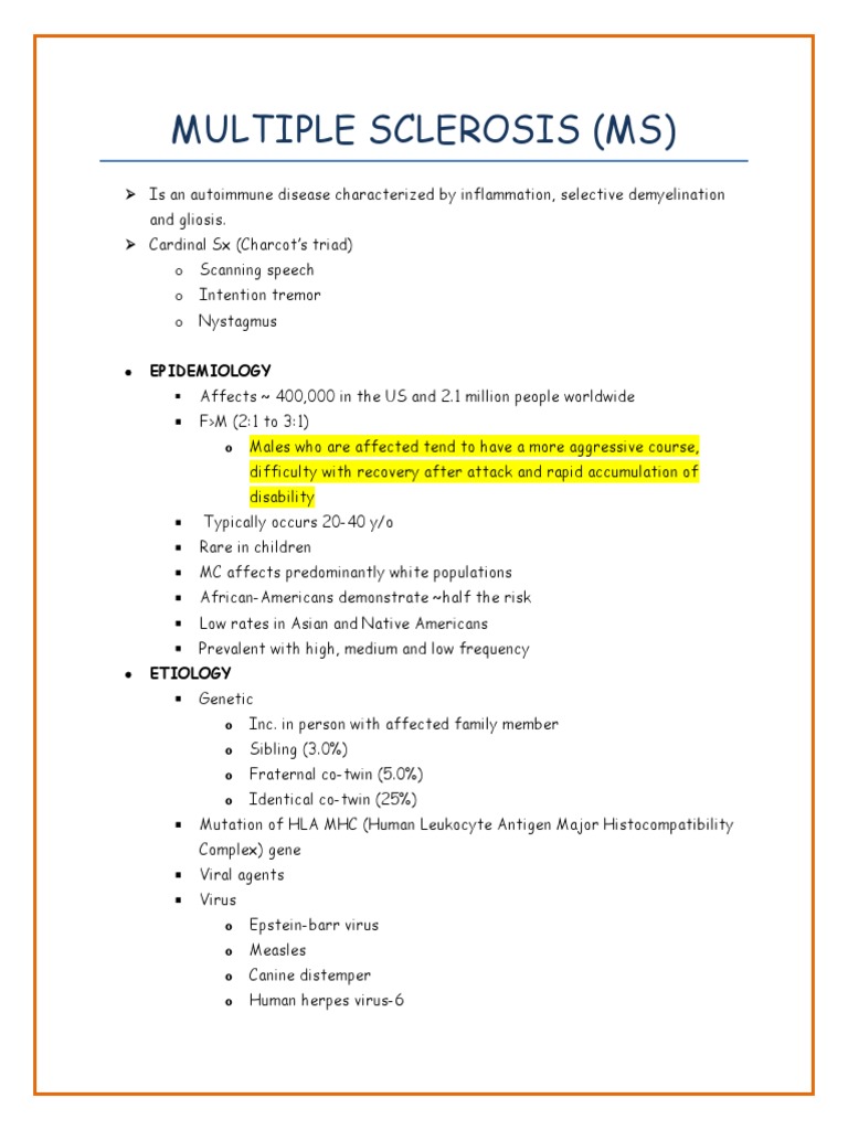 Multiple Sclerosis (MS) : Epidemiology | PDF | Multiple Sclerosis ...
