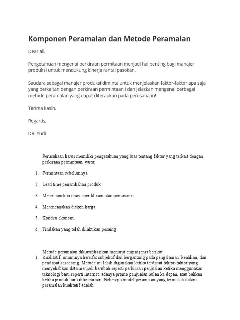 Metode Peramalan untuk Manajer Produksi | PDF