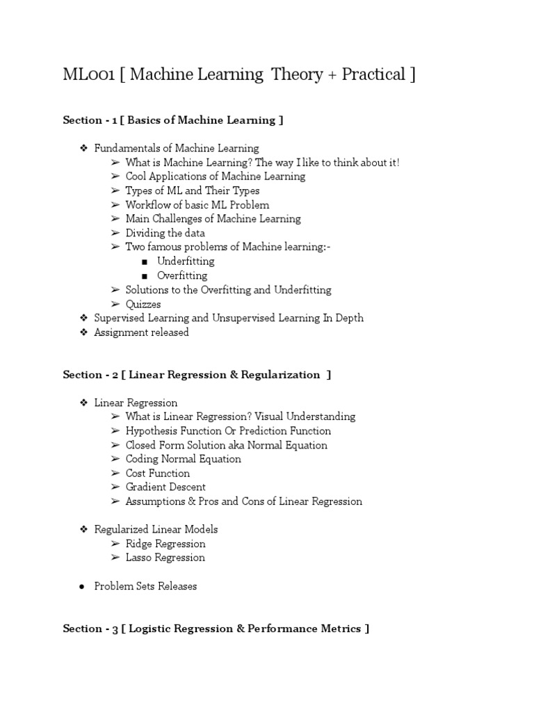 ML001 (Machine Learning Theory + Practical) | Download Free PDF ...