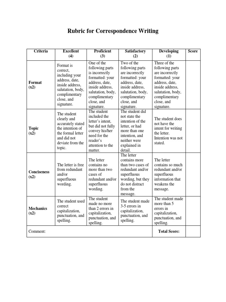 Letter Writing Rubric Evaluation | PDF | Linguistics | Written ...
